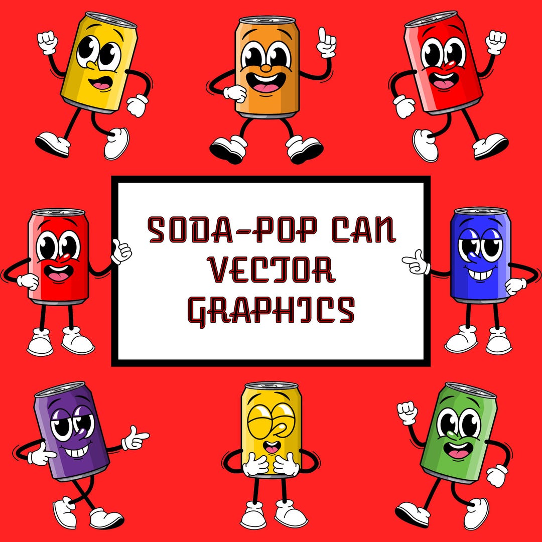 Cartoon Style Soda-pop Cans | Vector Graphics Bundle - Etsy