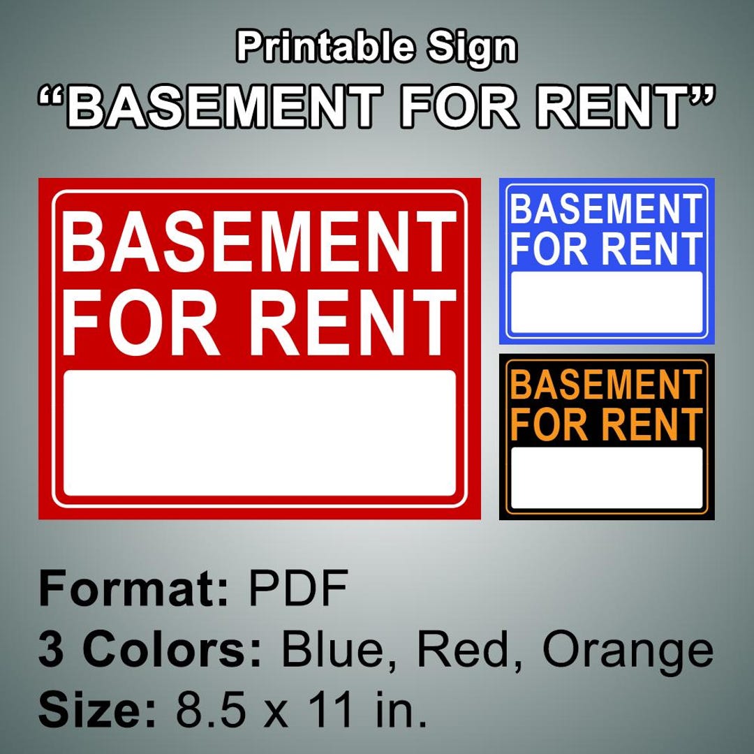 Printable Sign "basement FOR Rent" | Digital File - Etsy