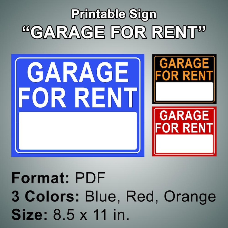 Printable Sign "garage FOR Rent" | Digital File - Etsy