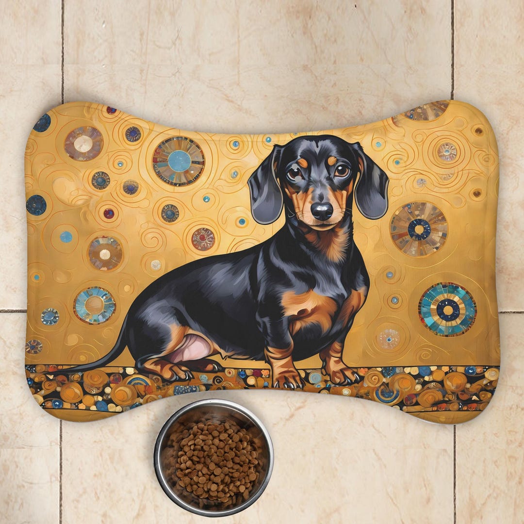Dachshund Inspired Bone Shape Pet Food Mat, Dachshund Art Pet Food Mat ...