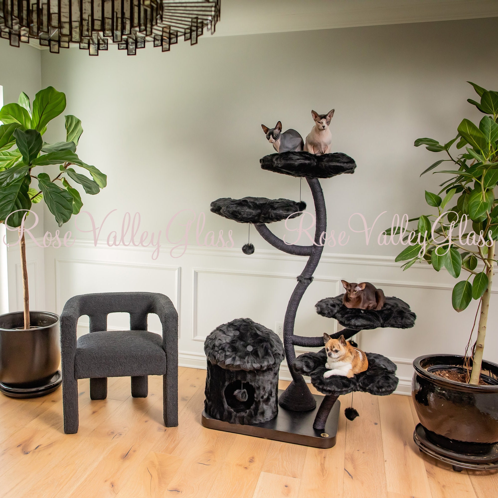 EDEN Wood Floral Cat Tree Tower, Wooden Cat Tower, Modern Cat Climbing ...