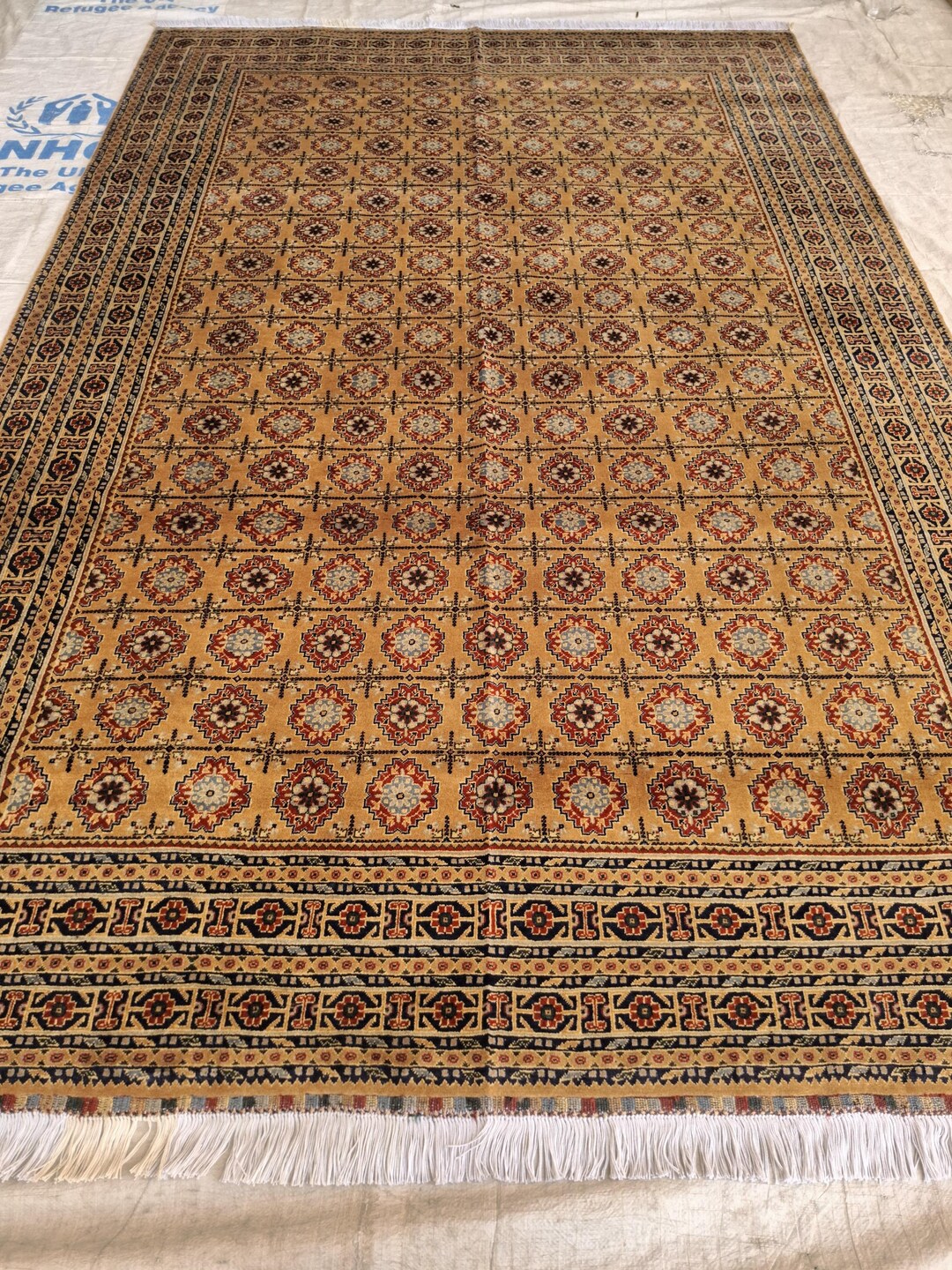 Handmade Belgic Golden Wool Rug: Afghan Turkmen Design (7x10 Ft) - Etsy