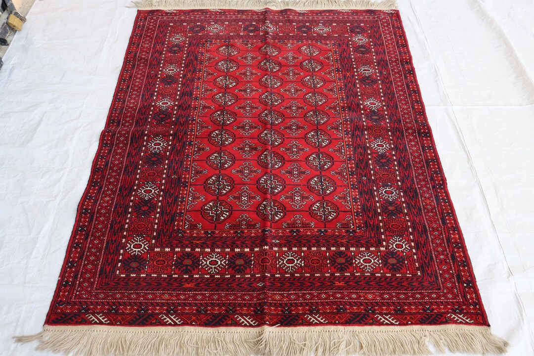 4x6ft Red Vintage Tribal Rug Afghan Wool Rug Turkmen Wool Rug Handmade ...