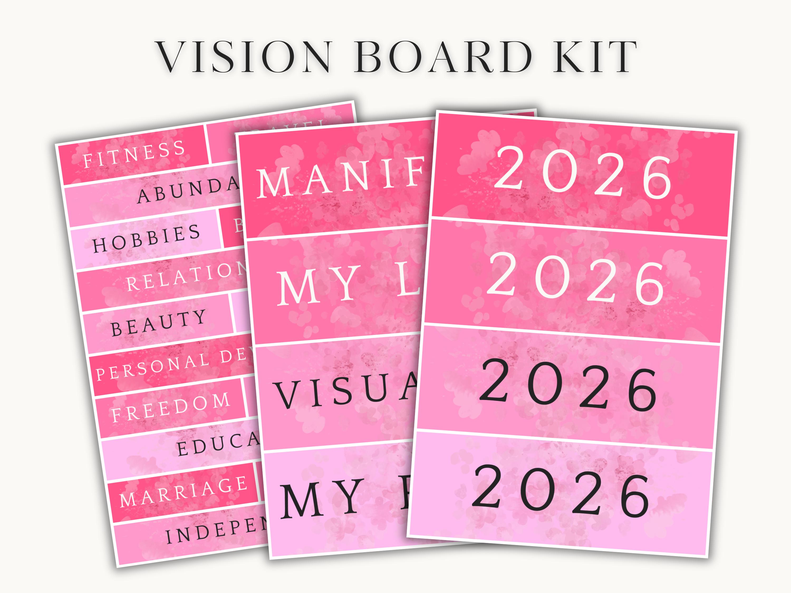 2026 Vision Board Kit Pink - Printable PDF With 1,259+ Images, Stickers ...