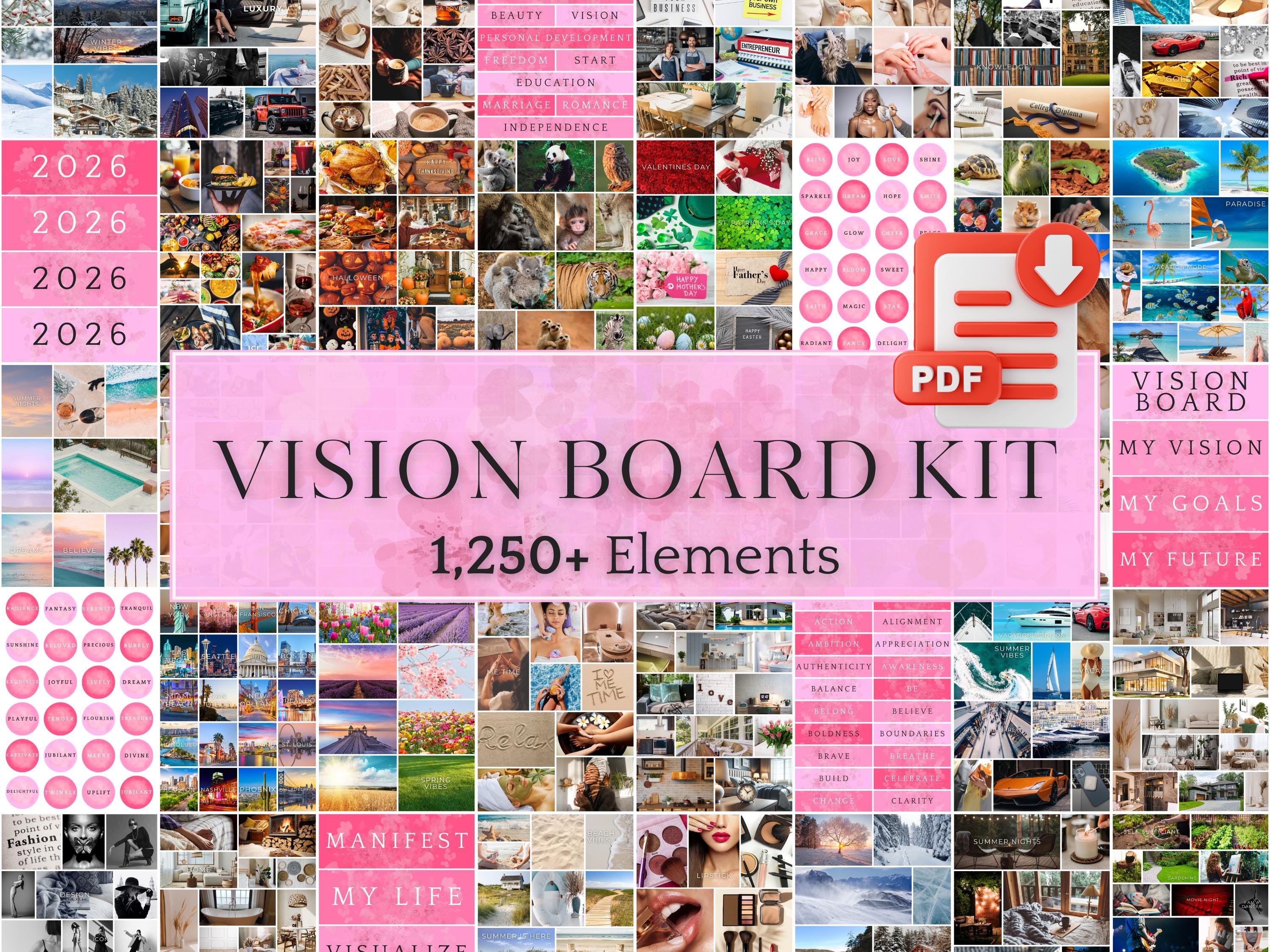 2026 Vision Board Kit Pink - Printable PDF With 1,259+ Images, Stickers ...