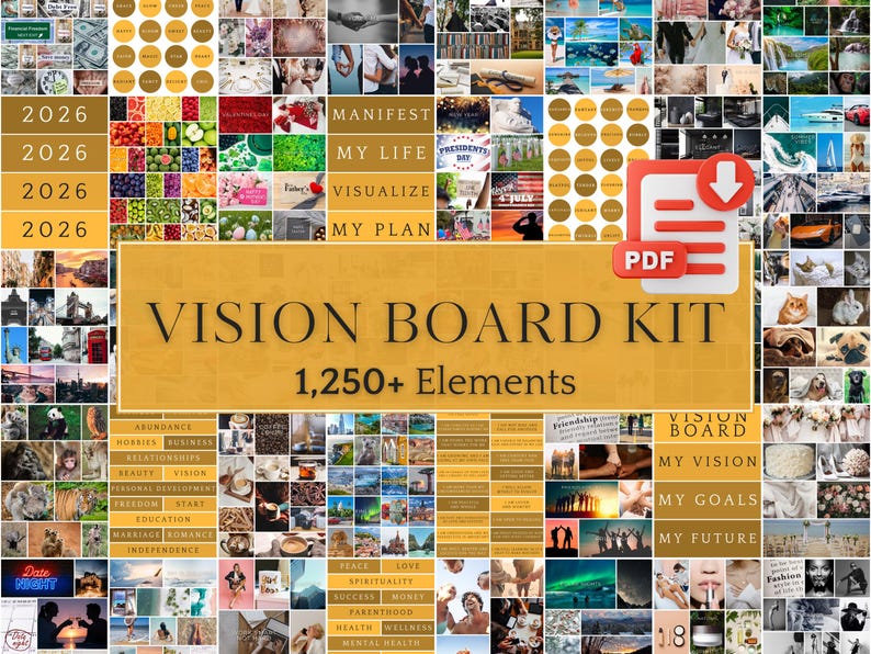 2026 Vision Board Kit Mustard - Printable PDF With 1,259+ Images ...