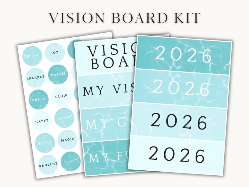 2026 Vision Board Kit Teal - Printable PDF With 1,259+ Images, Stickers ...