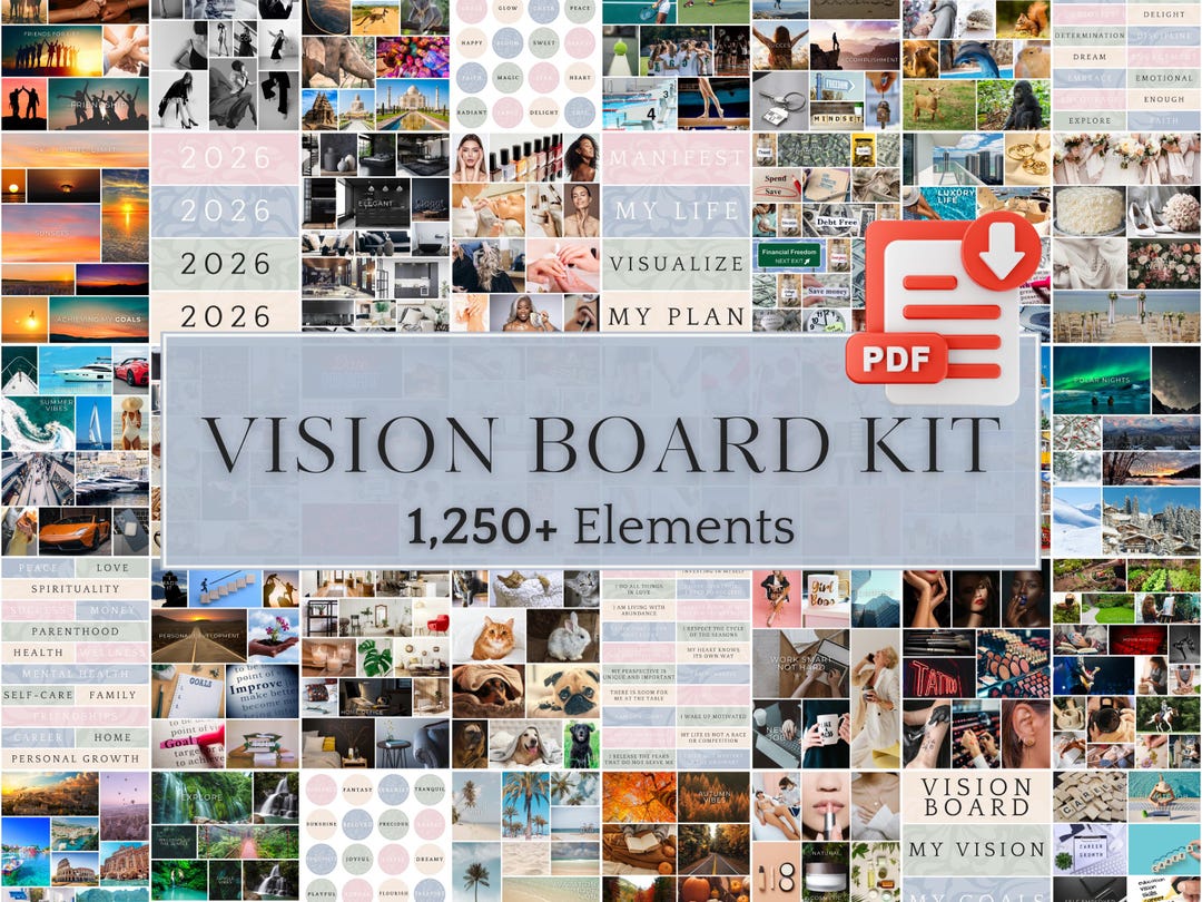 2026 Vision Board Kit Pastel - Printable PDF With 1,259+ Images ...