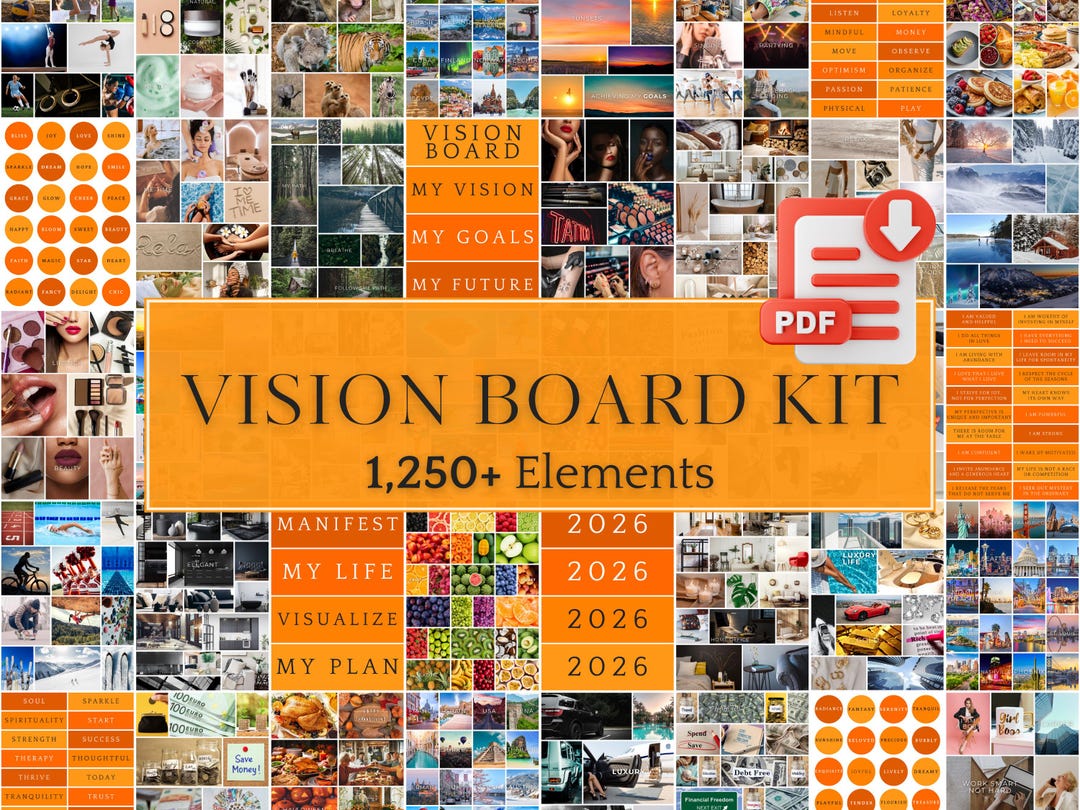 2026 Vision Board Kit Orange - Printable PDF With 1,259+ Images ...