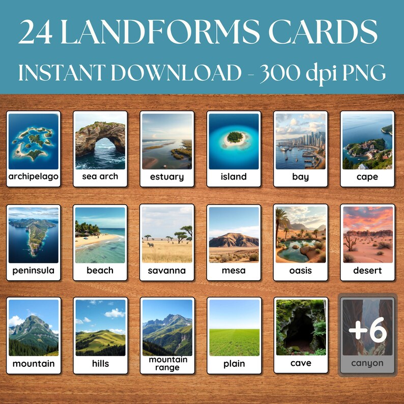 Landforms, Landforms Flashcards for Kids, Landform Cards Montessori ...