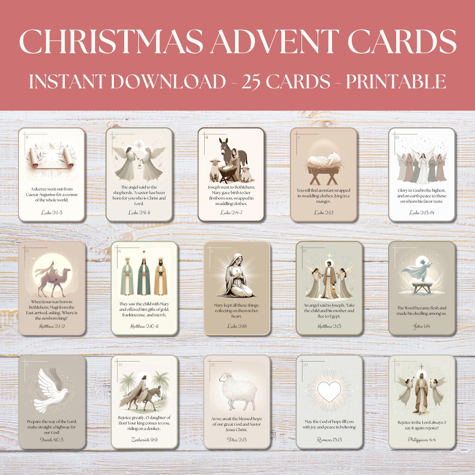Christmas Advent Scripture, 25 Printable Cards, Advent Scripture Cards ...