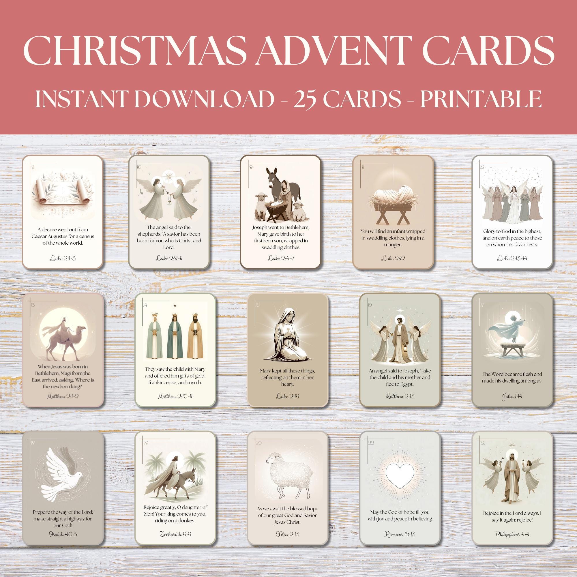 Christmas Advent Scripture, 25 Printable Cards, Advent Scripture Cards ...