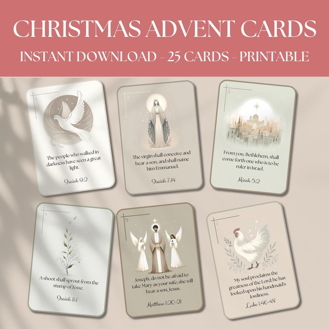 Christmas Advent Scripture, 25 Printable Cards, Advent Scripture Cards ...