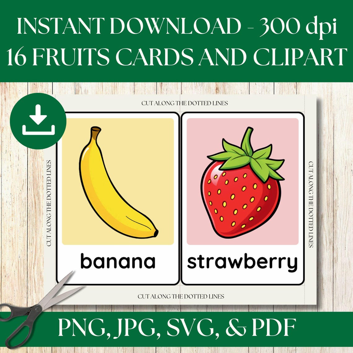 Fruit Flashcards, Fruits Clipart, Fruits PNG, Montessori Flashcards ...