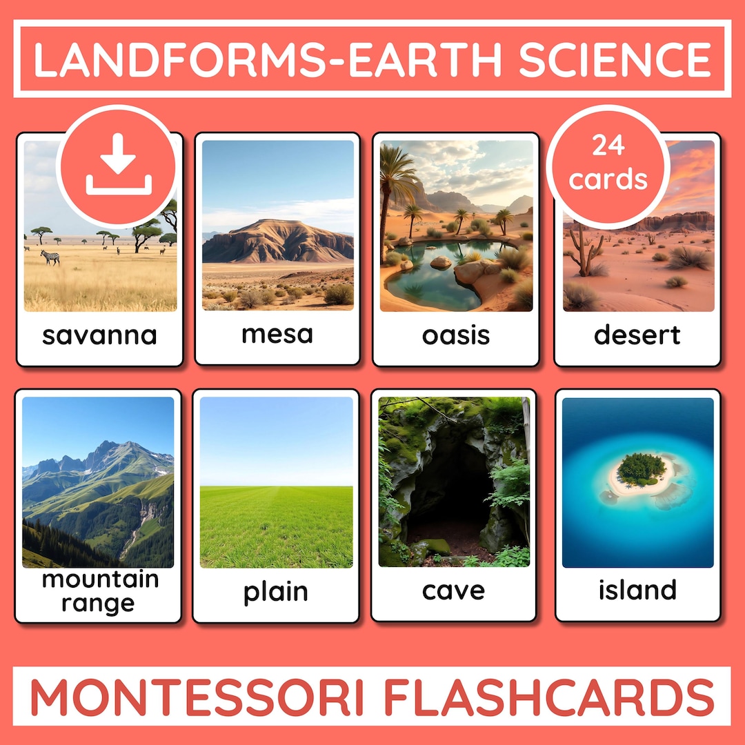 Landform Flashcards: Montessori Geography Cards With Real Photos (PDF ...