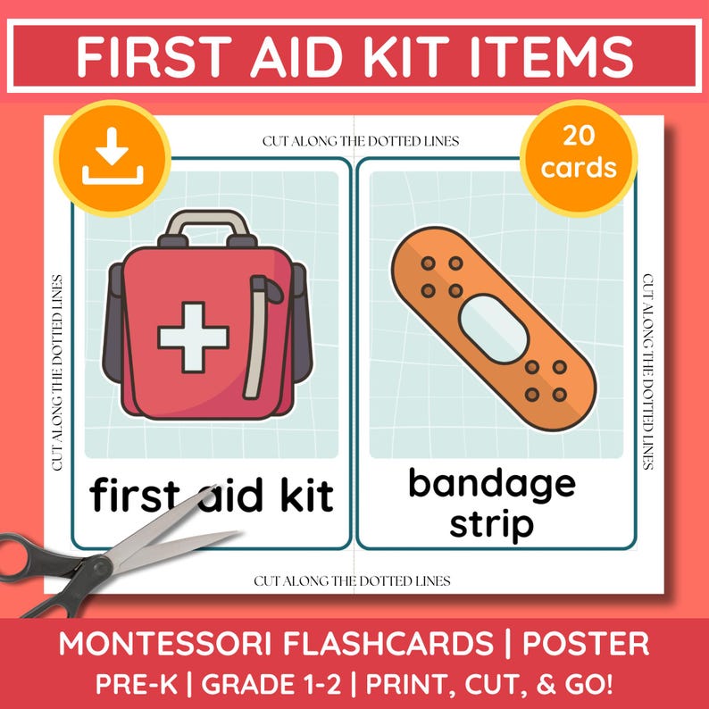 First Aid Flashcards for Kids: Montessori Safety Learning (printable ...