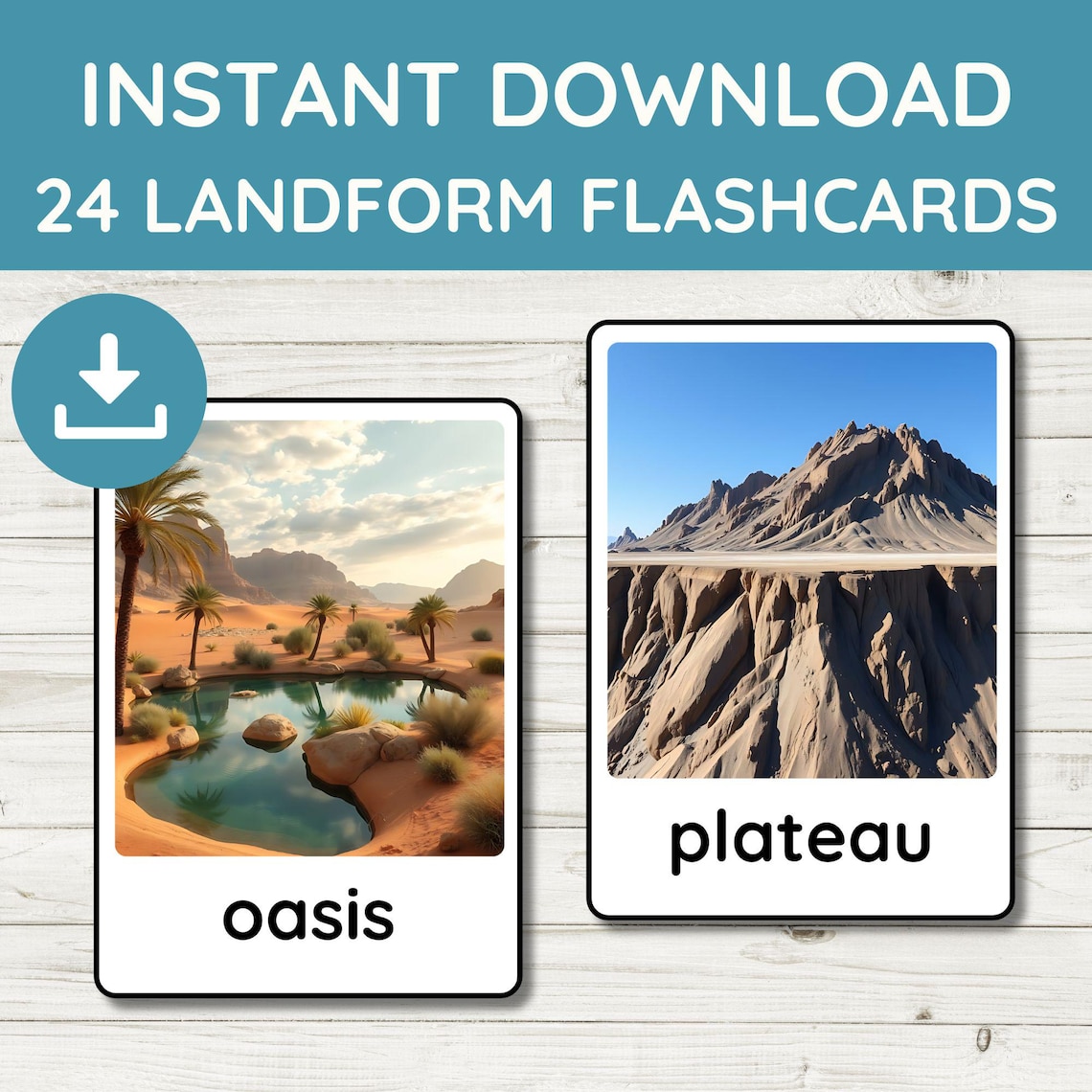 Landform Flashcards Printable | Montessori Geography Cards With Real ...