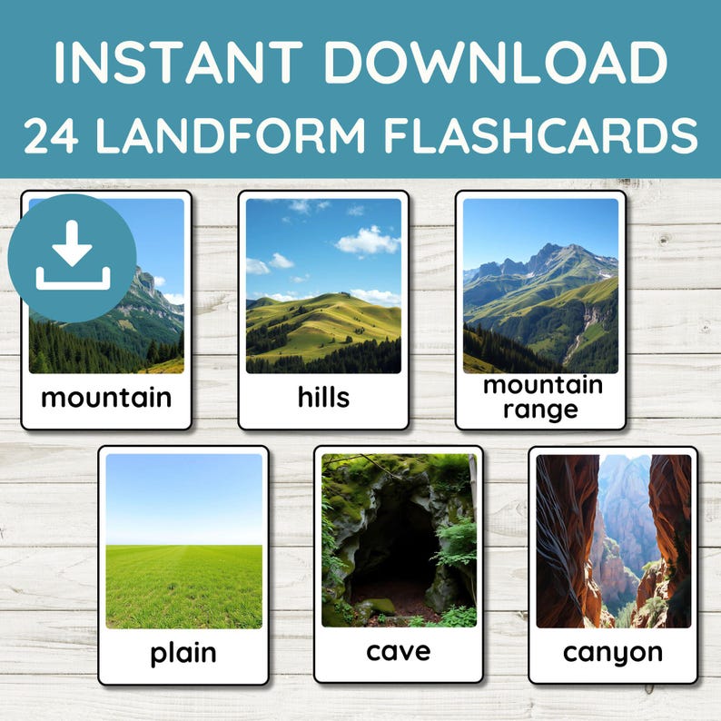 24 Landforms Montessori Flashcards for Kids | Real Pictures | Earth ...