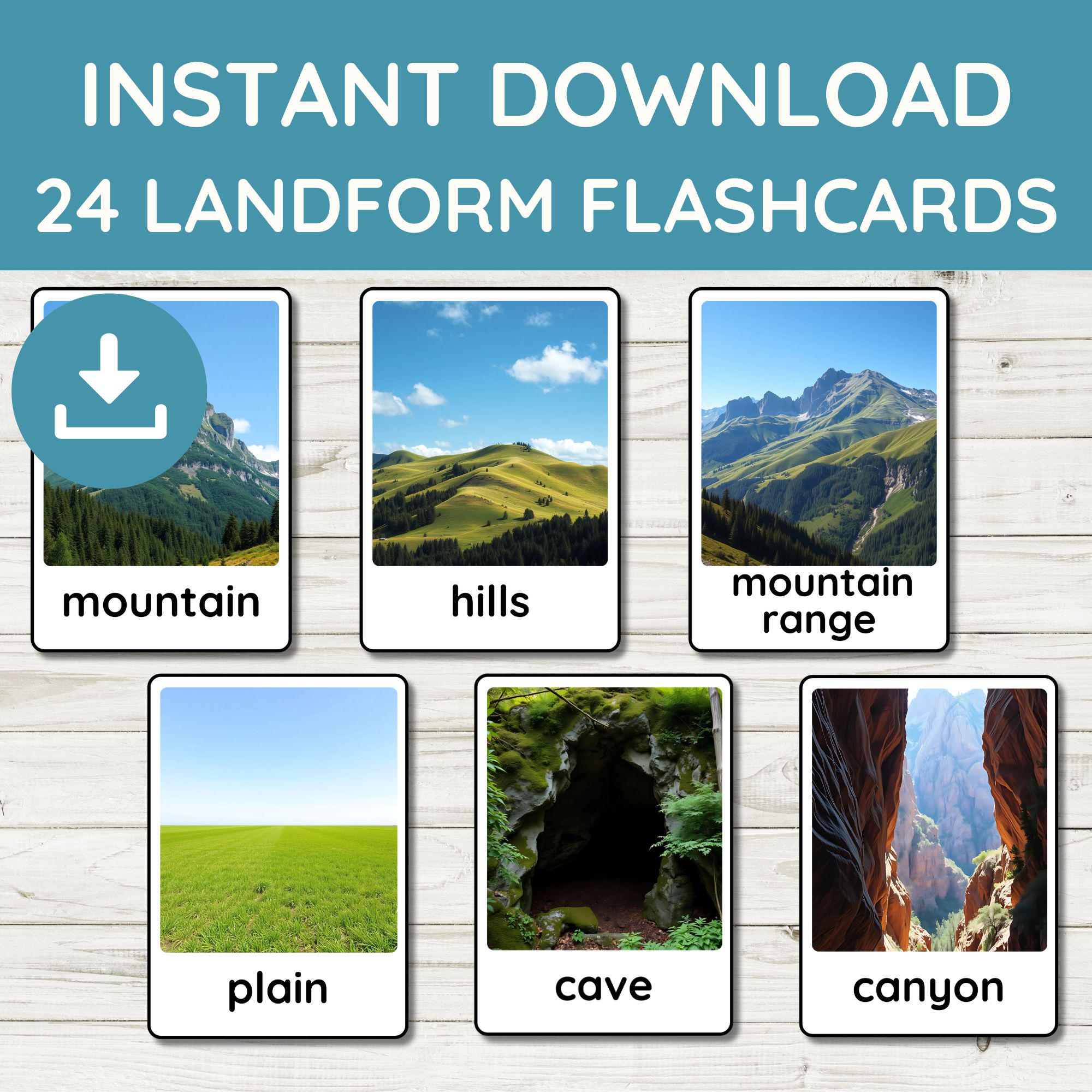 Landform Flashcards Printable | Montessori Geography Cards With Real ...