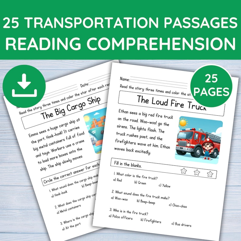 Transportation Reading Comprehension Worksheets for Kids – 25 Printable ...