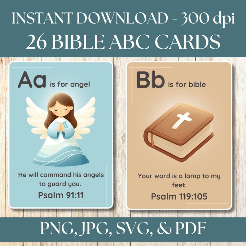 Bible ABC Flashcards for Kids, Montessori Inspired Bible Alphabet Cards ...