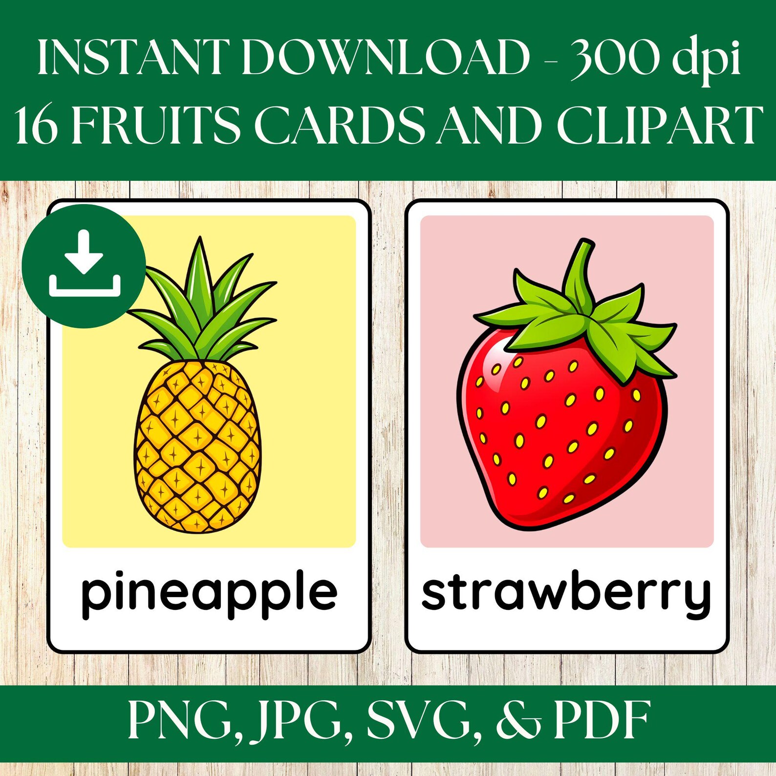 Fruit Flashcards, Fruits Clipart, Fruits PNG, Montessori Flashcards ...