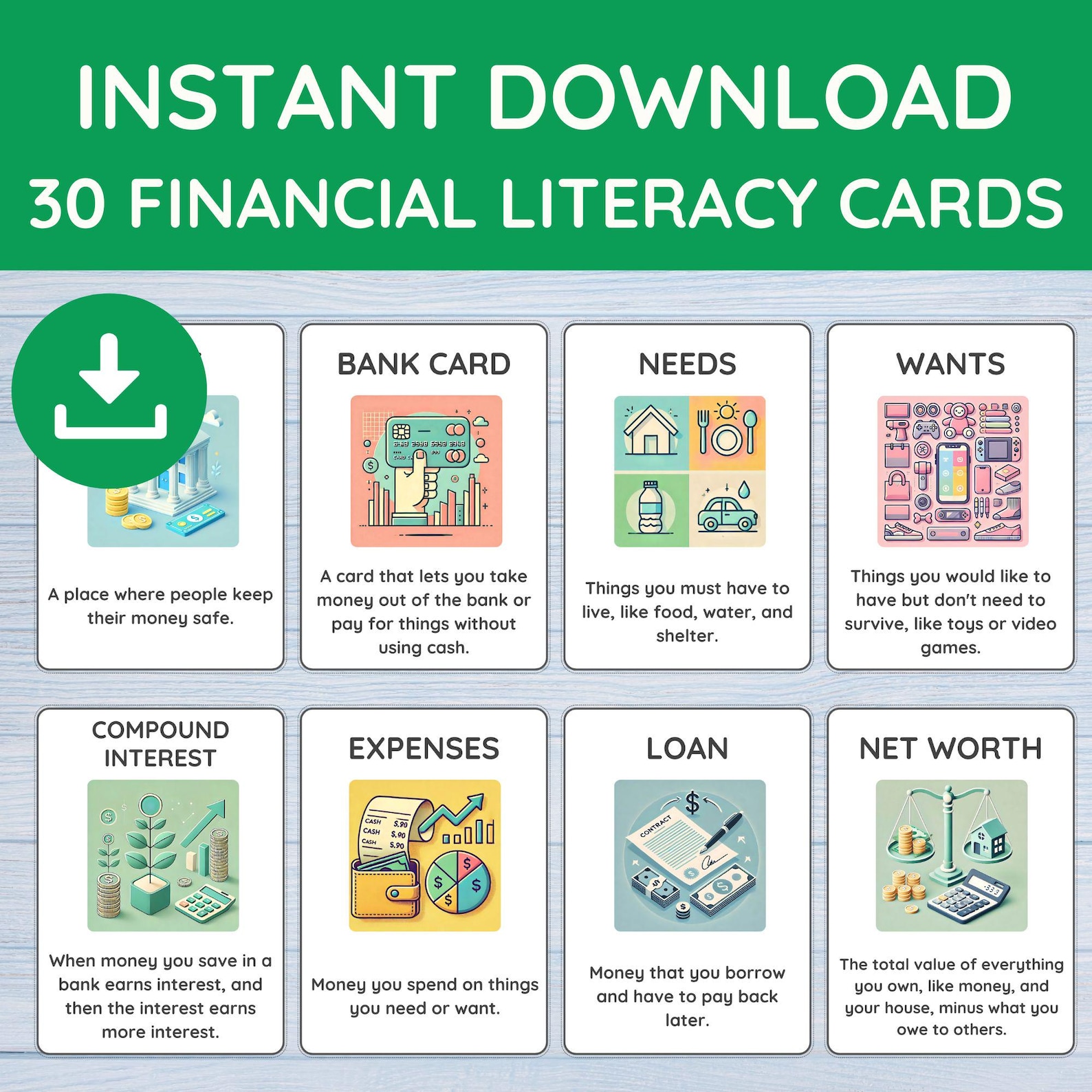 Financial Literacy Flashcards: Kids' Money Vocabulary, Budgeting Game ...
