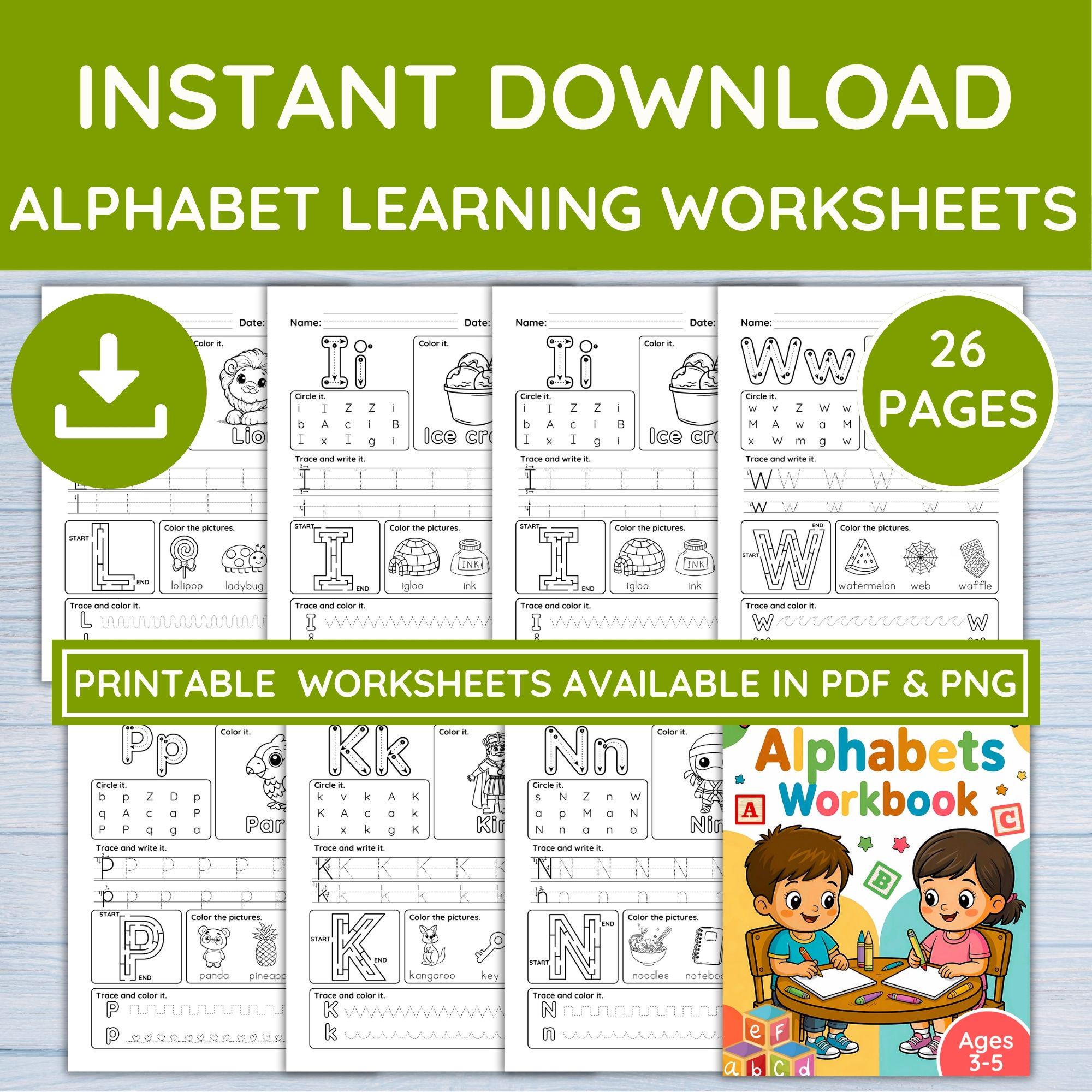 26 Pages Alphabet Tracing and Coloring Worksheets for Preschoolers PDF ...