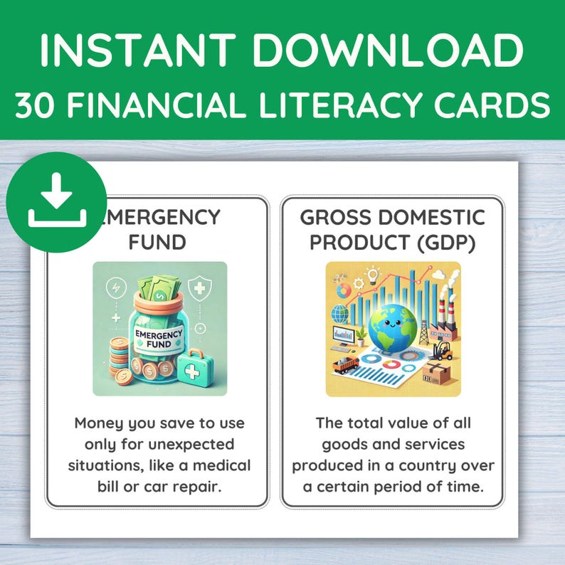 Financial Literacy Flashcards: Kids' Money Vocabulary, Budgeting Game ...