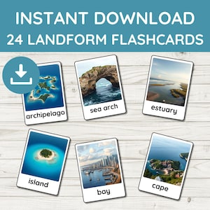 24 Landforms Montessori Flashcards for Kids | Real Pictures | Earth ...