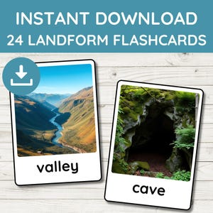 24 Landforms Montessori Flashcards for Kids | Real Pictures | Earth ...