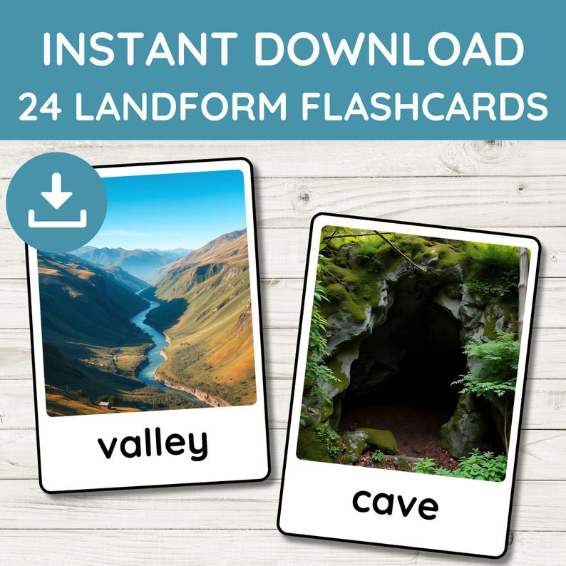 Landform Flashcards Printable | Montessori Geography Cards With Real ...