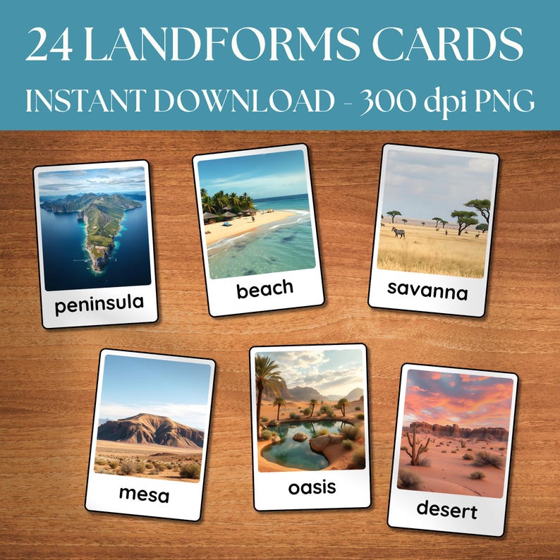 Landforms, Landforms Flashcards for Kids, Landform Cards Montessori ...