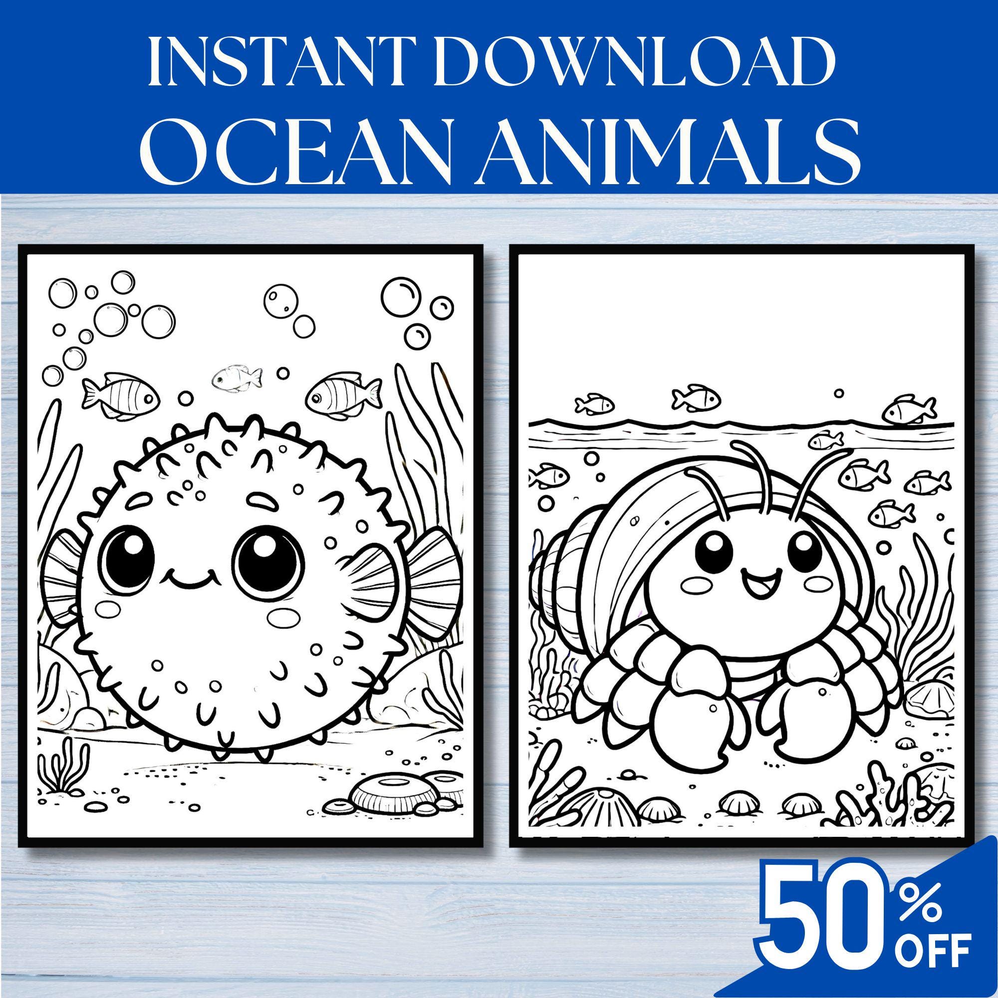 20 Fun Ocean Animals Coloring Book for Kids Ages 4-9, Sea Creatures ...