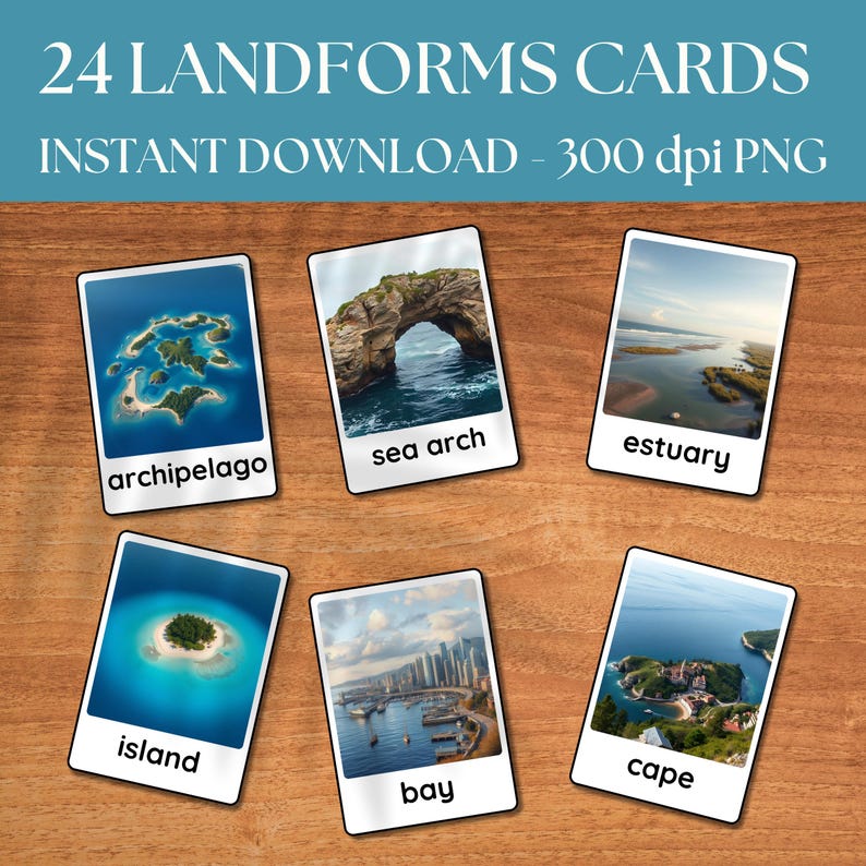 Landforms, Landforms Flashcards for Kids, Landform Cards Montessori ...