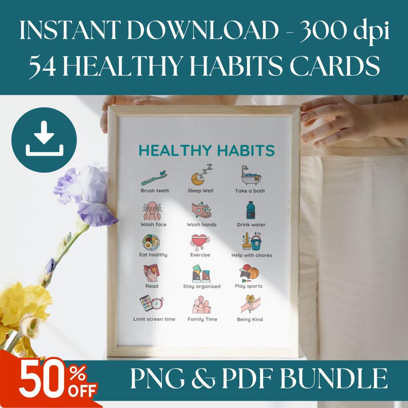 Healthy Habits Flashcards for Kids, Healthy Habits, Healthy Routine ...