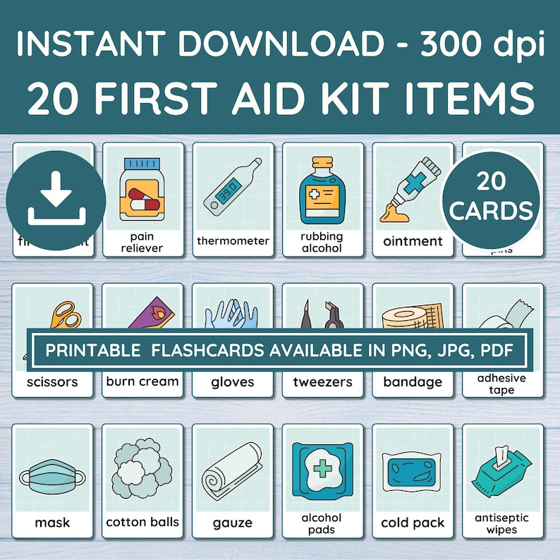 First Aid Flashcards for Kids: Montessori Safety Learning (printable ...