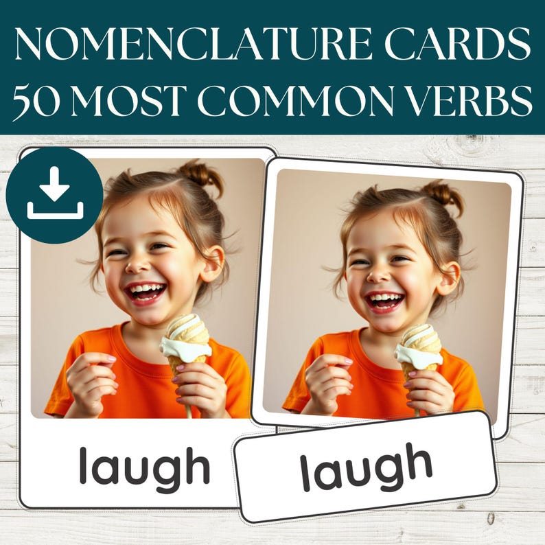 50 Most Common Action Verbs Flashcards for Kids, ESL Action Verbs ...