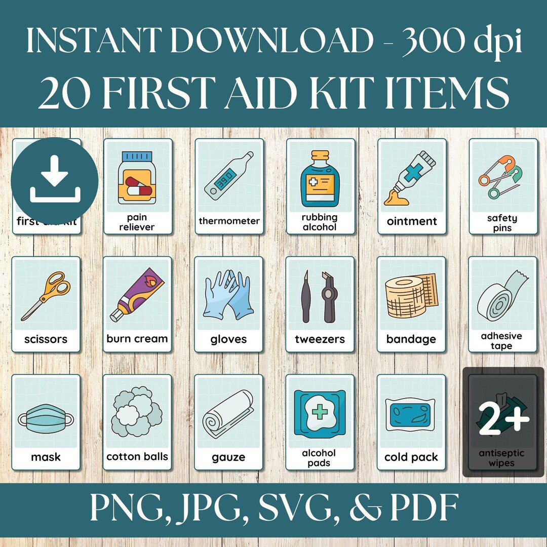 20 First Aid Kit Items Flashcards, Kids Safety, Montessori Safety Cards ...