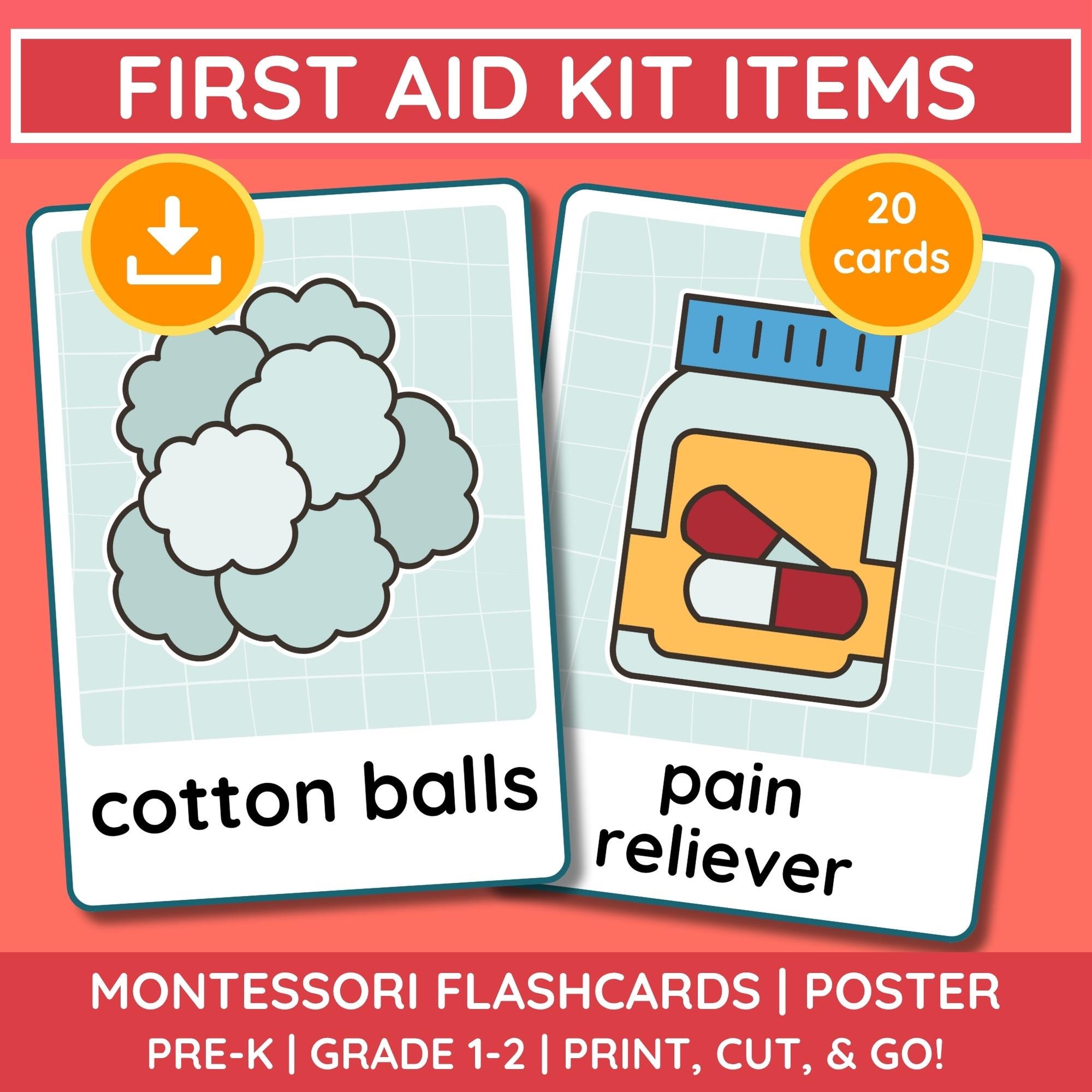 First Aid Flashcards for Kids: Montessori Safety Learning (printable ...