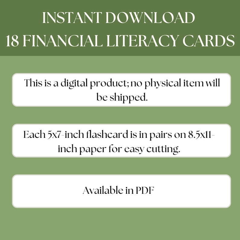 18 Financial Literacy Flashcards for Kids, Montessori-inspired Money ...