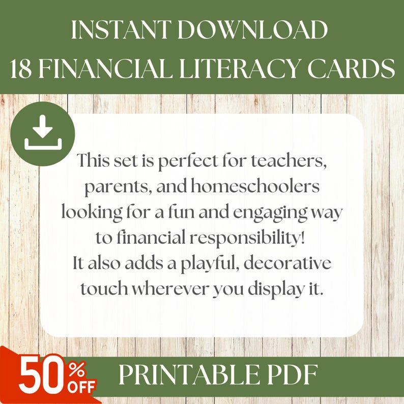 18 Financial Literacy Flashcards for Kids, Montessori-inspired Money ...