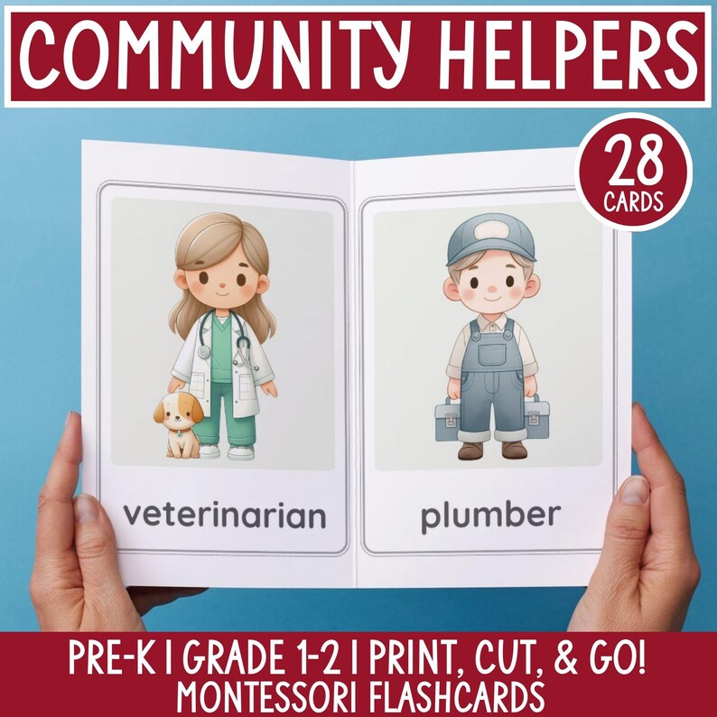 Community Helpers Flashcards: Watercolor Montessori Career Cards ...