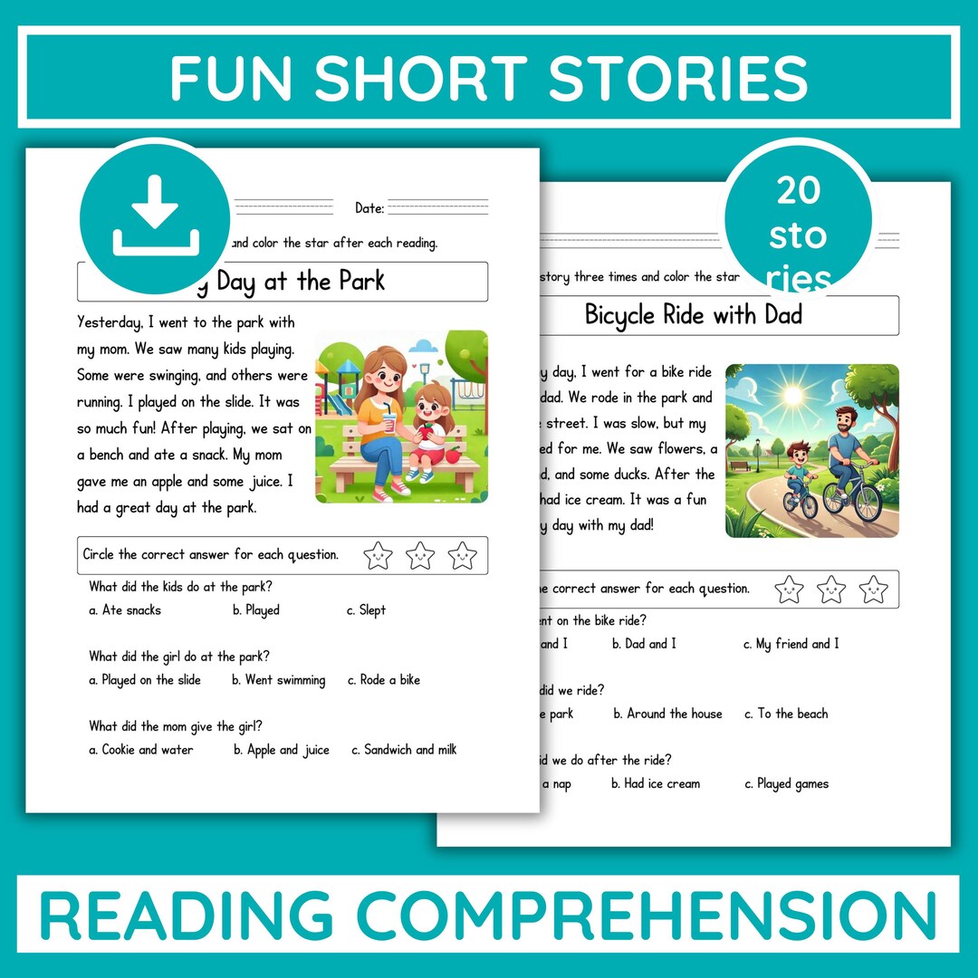 Reading Comprehension Worksheets: Short Stories & Questions, Grades 1-2 ...