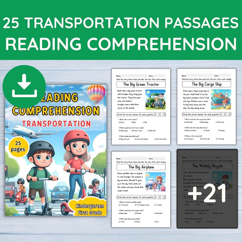 25 Transportation Reading Comprehension Worksheets for Kids, Short ...