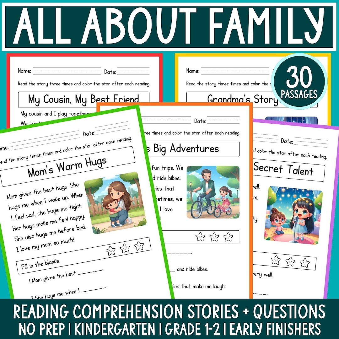 Family Reading Comprehension Worksheets K-2 – Short Stories, Questions ...
