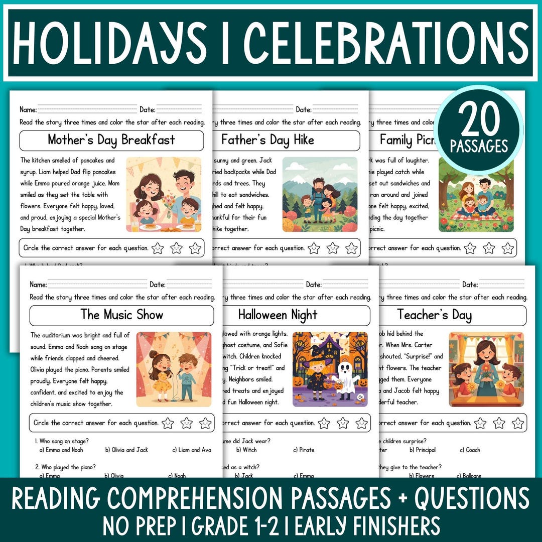 Celebrations Reading Comprehension | SEL Stories, Prek-grade 2 (PDF ...