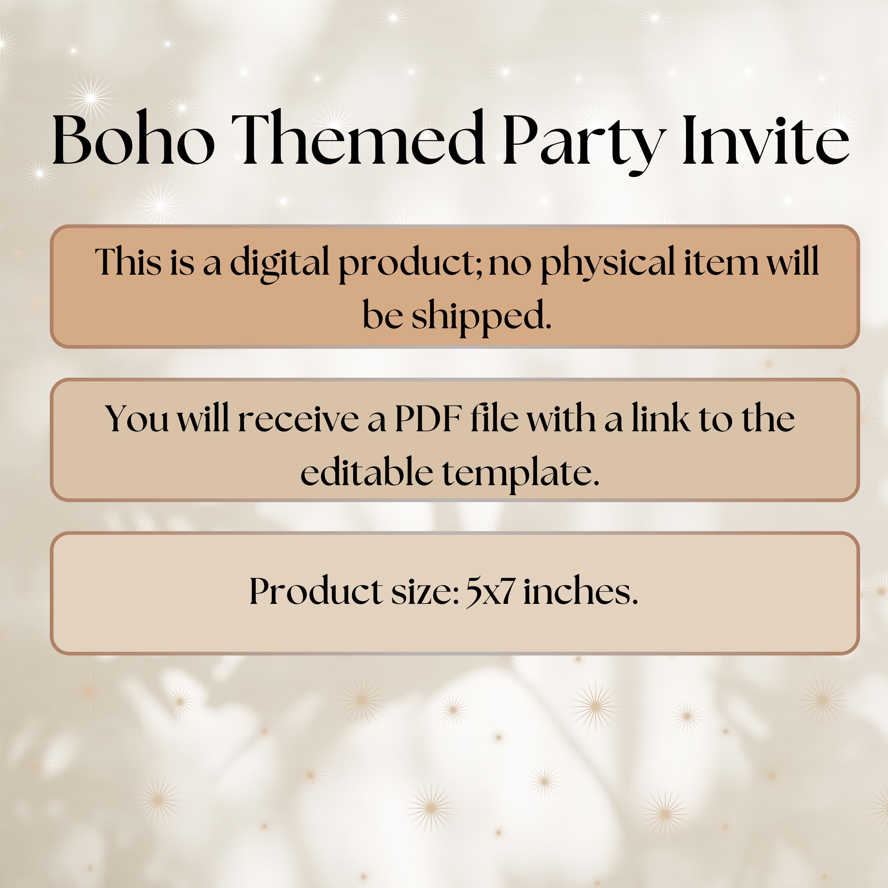 Boho Party Invitation, Boho Birthday Party Invitation, Boho Chic ...