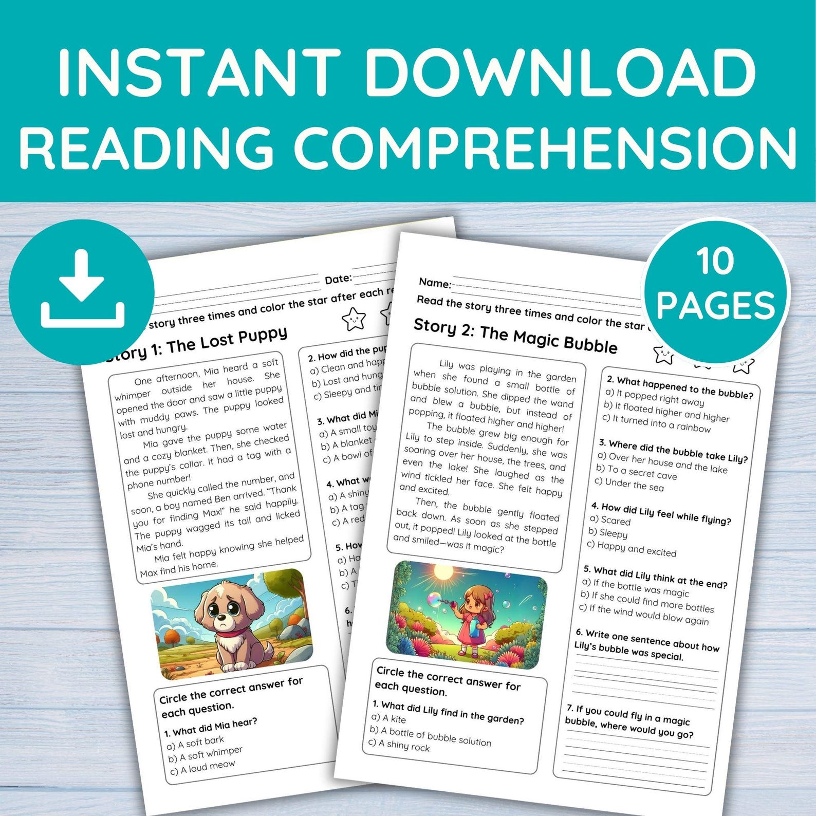 Grade 1-2 Reading Comprehension Worksheets: Short Stories & Questions ...