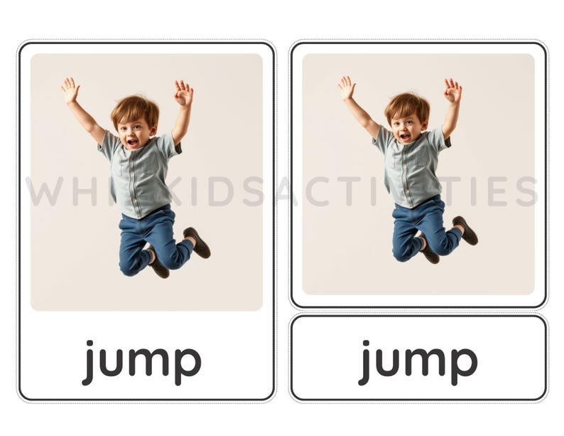 50 Most Common Action Verbs Flashcards for Kids, ESL Action Verbs ...